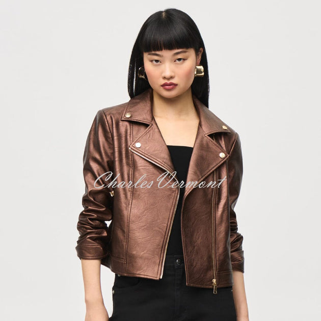 Joseph Ribkoff Metallic Faux Leather Biker Jacket - Style 234902 ...