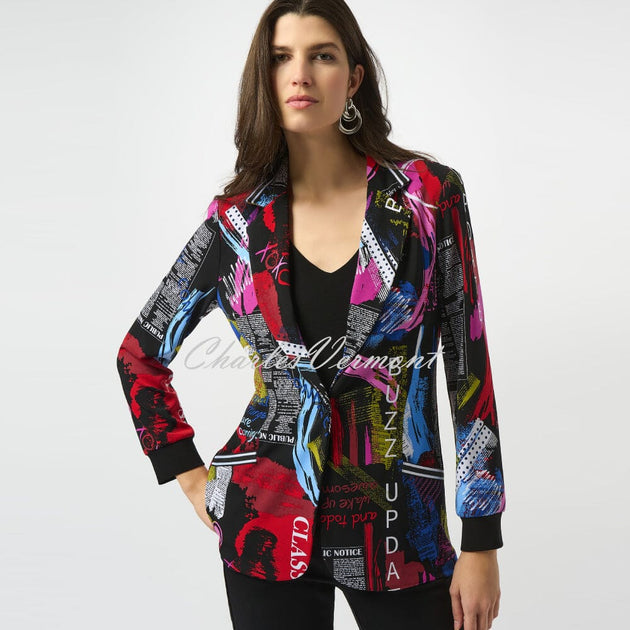 Joseph Ribkoff Graffiti Inspired Newspaper Print Blazer Jacket - Style ...