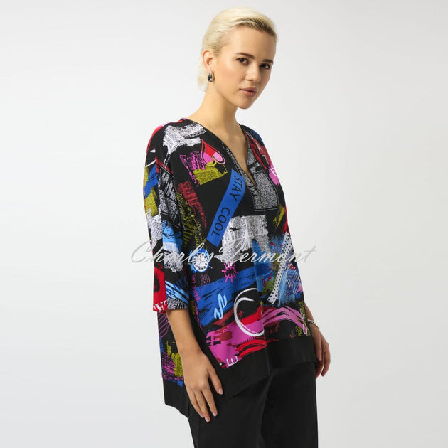 Joseph Ribkoff Graffiti Inspired Newspaper Print Tunic Top - Style ...