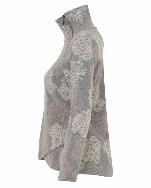 Dolcezza Leaf Print Sweater Top With Tulip Hem - Style 73170 | Charles ...