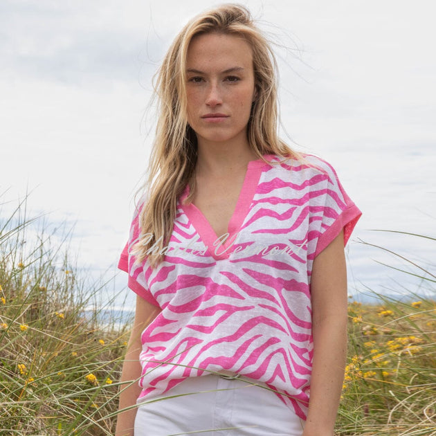 Marble Animal Print Top - Style 7846-194 (Pink / White) | Charles Vermont