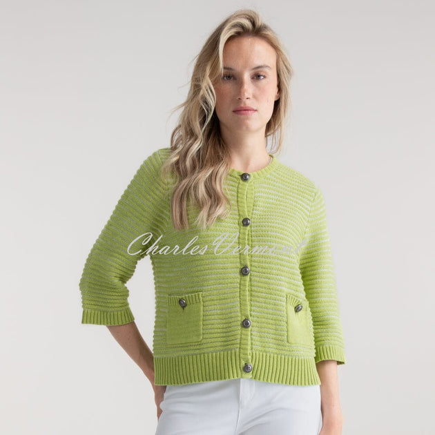 Marble Textured Stripe Knit Cardigan - Style 7875-227 (Lime / White ...