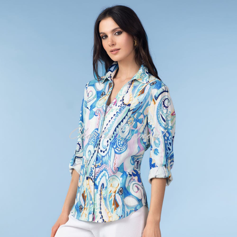 Alison Sheri Abstract Print Paisley Print Linen Mix Blouse - Style ...