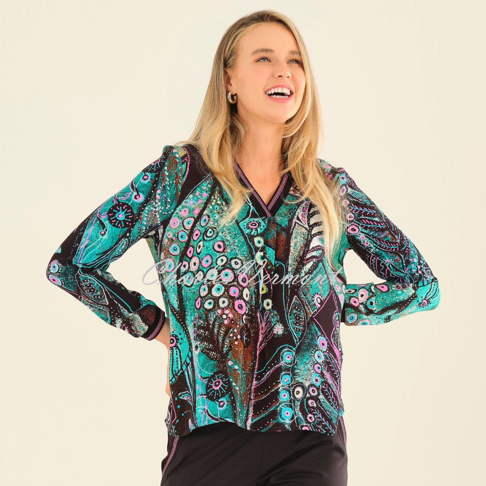 Dolcezza 'Enchanted Island' V-Neck Top With Collar - Style 75723 ...