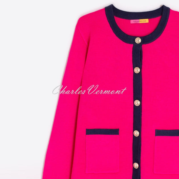 Vilagallo Fuchsia Cardigan Jacket With Navy Trim - Style 32765 ...