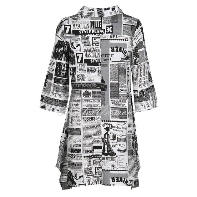 EverSassy Newspaper Print Button Up Longline Blouse - Style 12550 | Charles Vermont