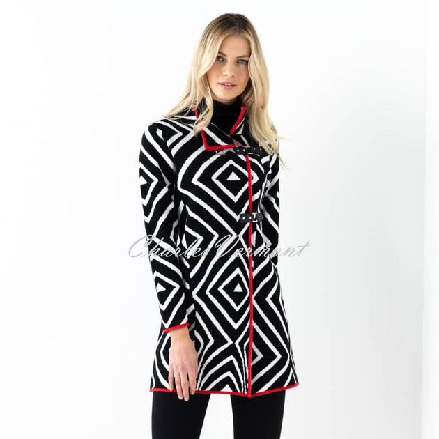 Marble Buckle Coatigan - Style 6779-109 (Black / Ivory / Red) | Charles ...