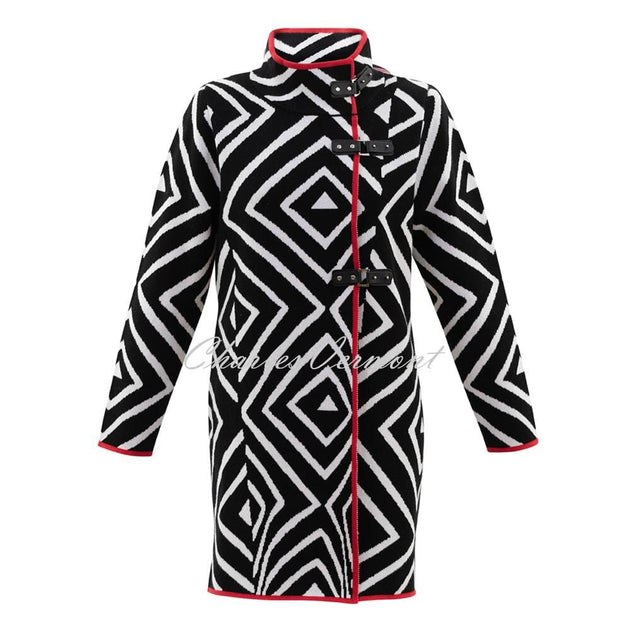 Marble Buckle Coatigan - Style 6779-109 (Black / Ivory / Red) | Charles ...
