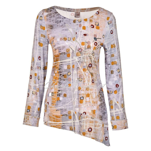 Dolcezza Asymmetric Tunic Top with Silver Print Front - Style 72651 ...